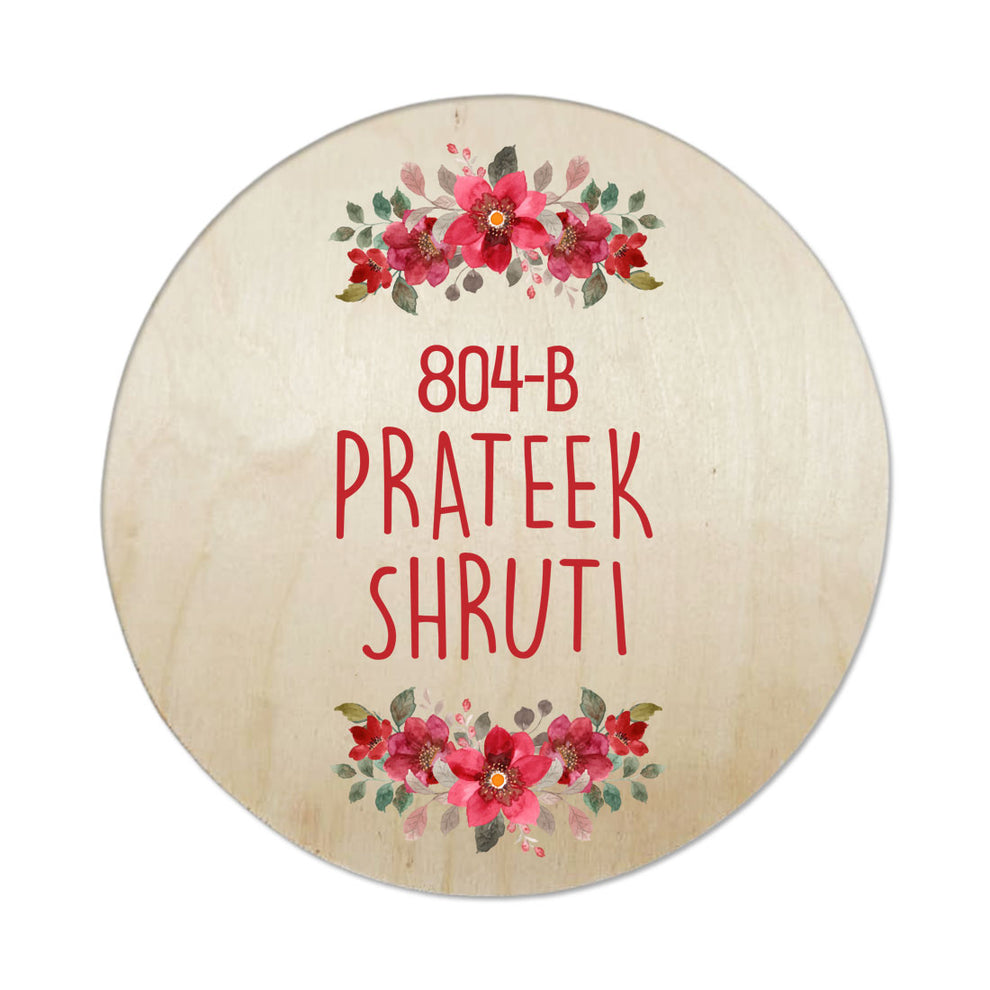 Round Name Plate Red Floral Design Nameplate for Home – Nutcase