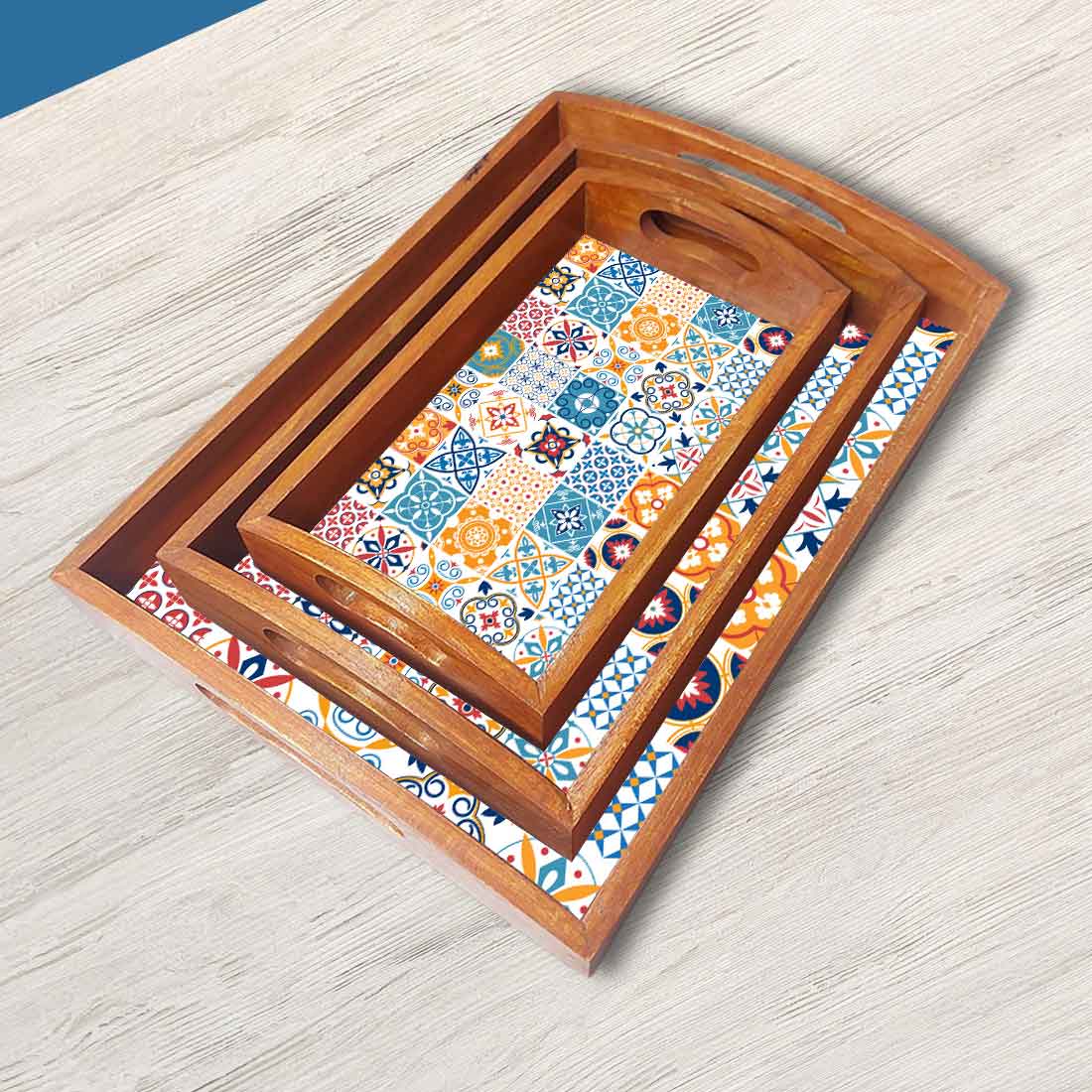 Get Wooden Serving Tray Set of 3 for Home Décor and Dinign Use Online ...